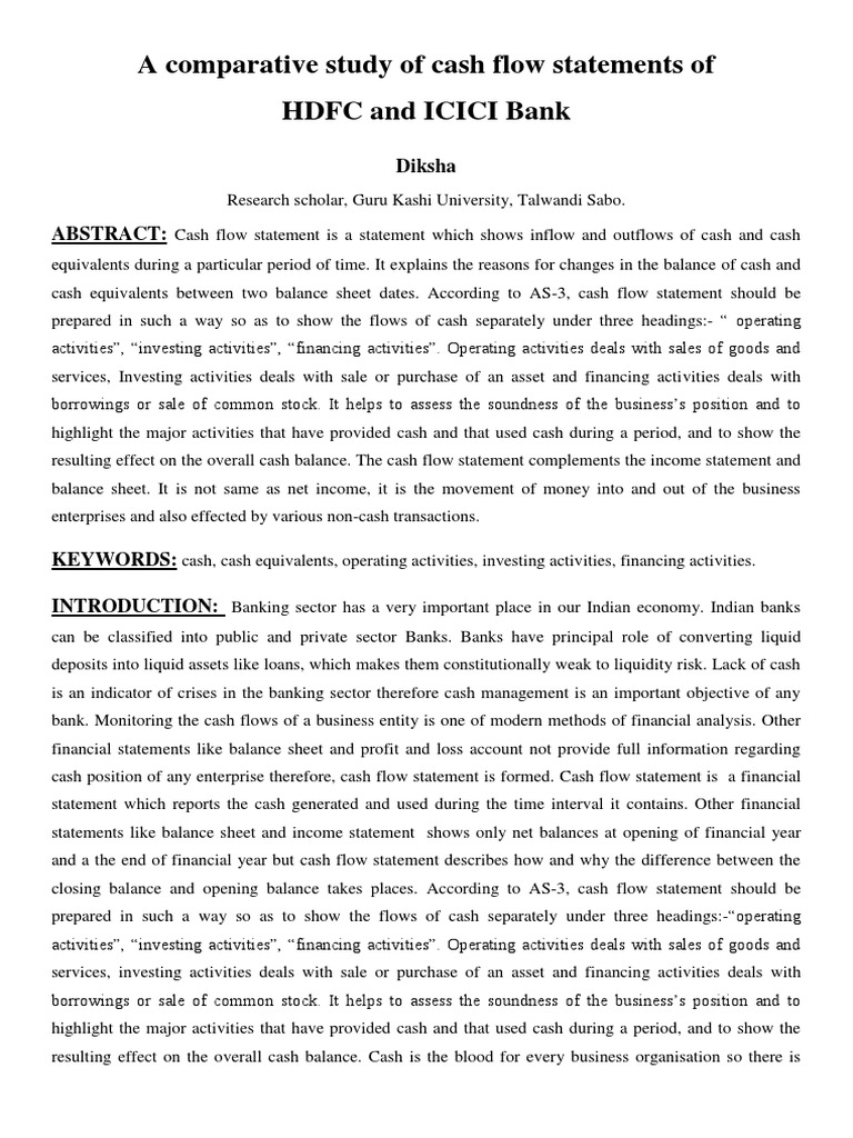 Research Paper - A Comparative Study of Cash Flow Statements of HDFC ...