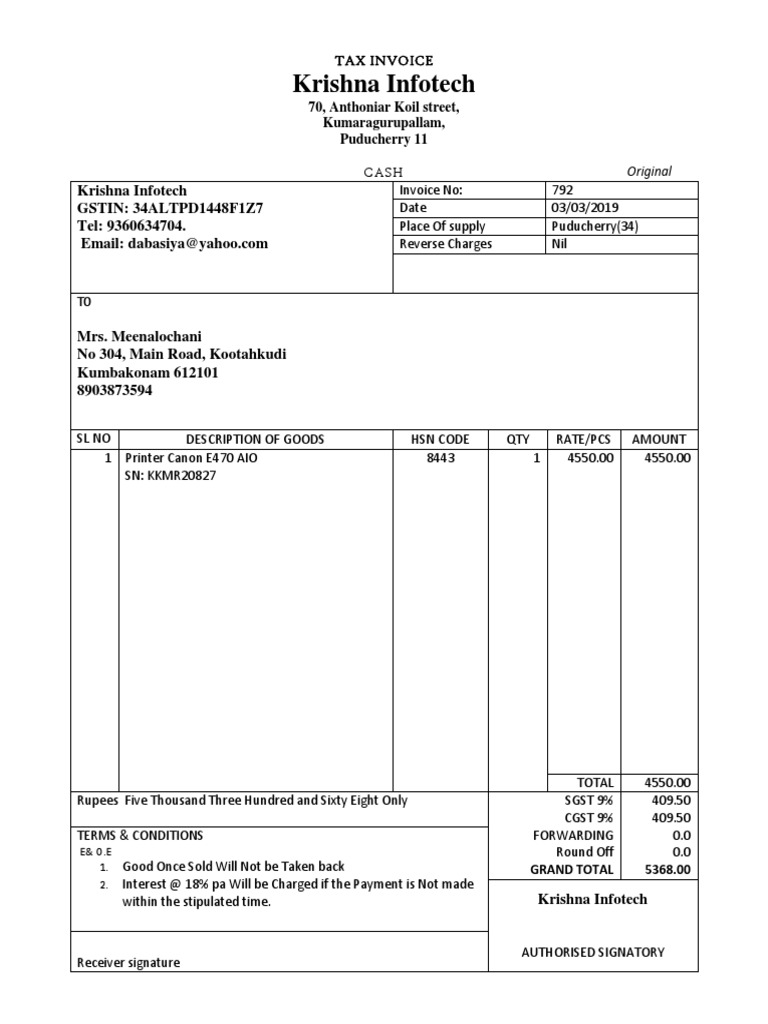 Simple GST Invoice Format in Word HBN Infotech Tutorials | PDF