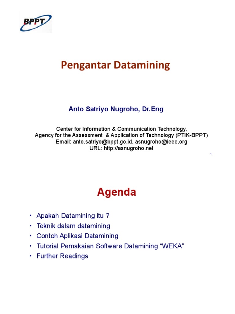 Pengantar Datamining: Anto Satriyo Nugroho, DR - Eng | PDF | Artificial Neural Network | Data Mining