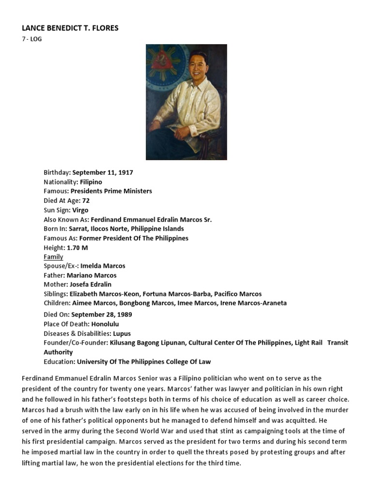 A Concise Biography of Former Filipino President Ferdinand Marcos | PDF