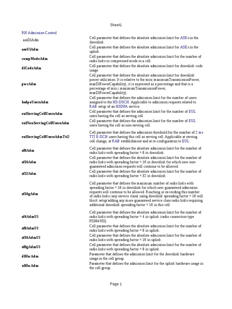 Ericsson 3G Parameter | PDF | High Speed Packet Access | Physical Layer Protocols