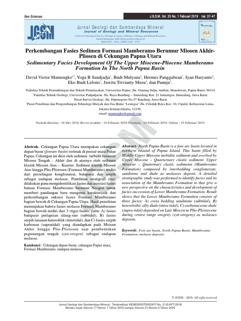 Sedimentary Facies Development of The Upper Miocene-Pliocene Mamberamo ...