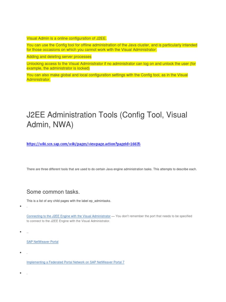J2EE Administration Tools (Config Tool, Visual Admin, NWA) | PDF | Java (Programming Language ...