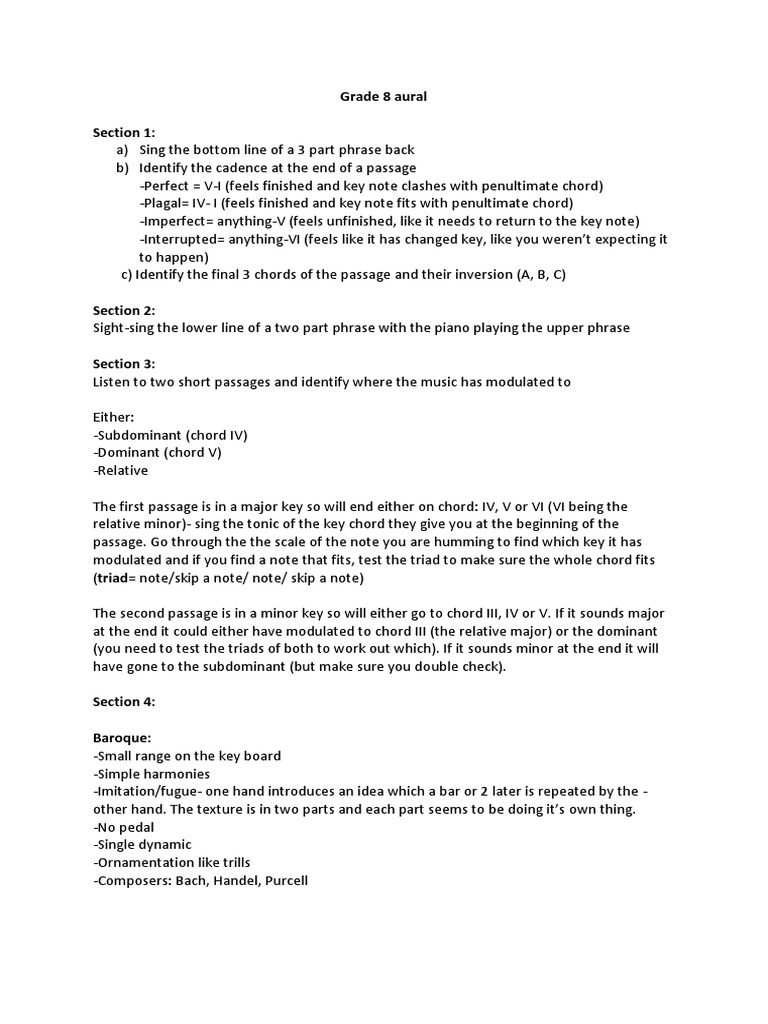 Grade 8 Aural Tips | PDF | Chord (Music) | Harmony