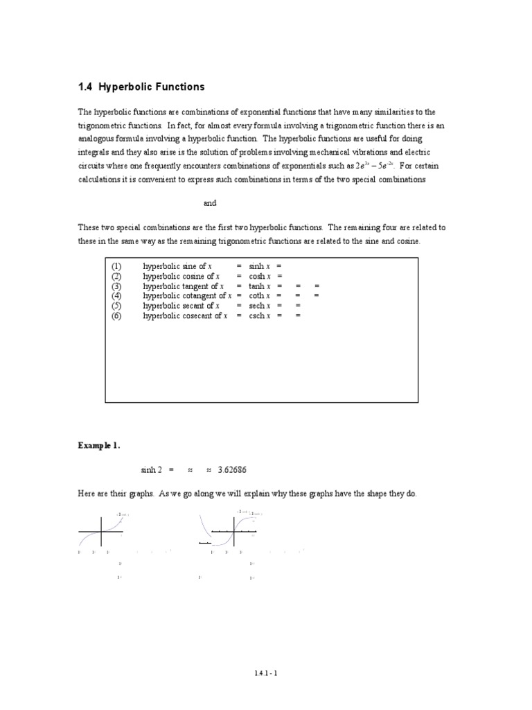 Hyperbolic Functions | PDF | Trigonometric Functions | Differential ...