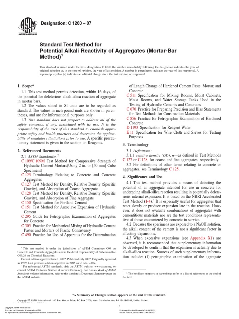 Astm C 1260 PDF | PDF | Concrete | Mortar (Masonry)