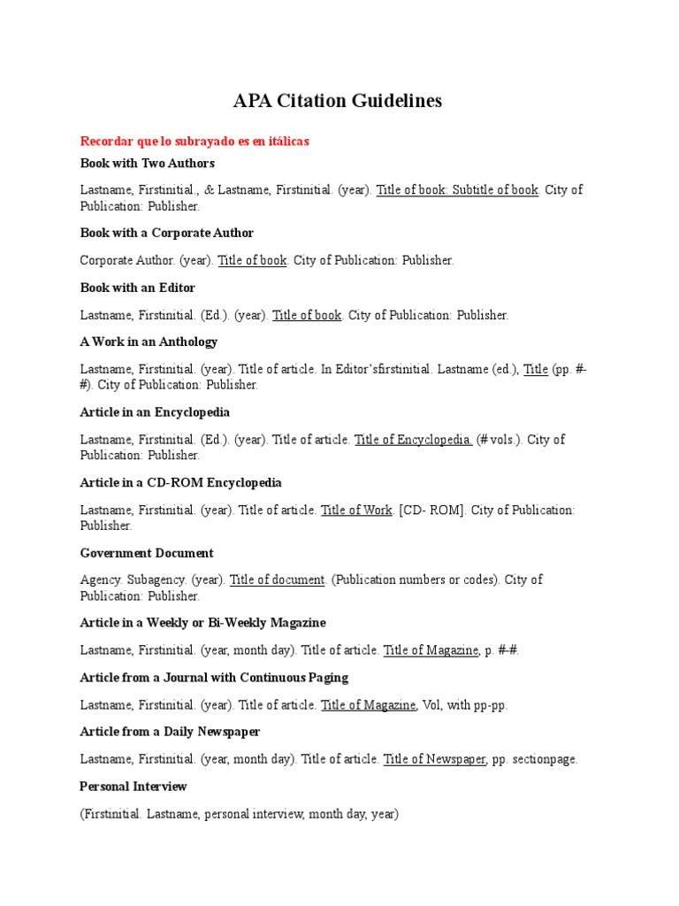 APA Citation Guidelines | PDF | Citation | American Psychological ...