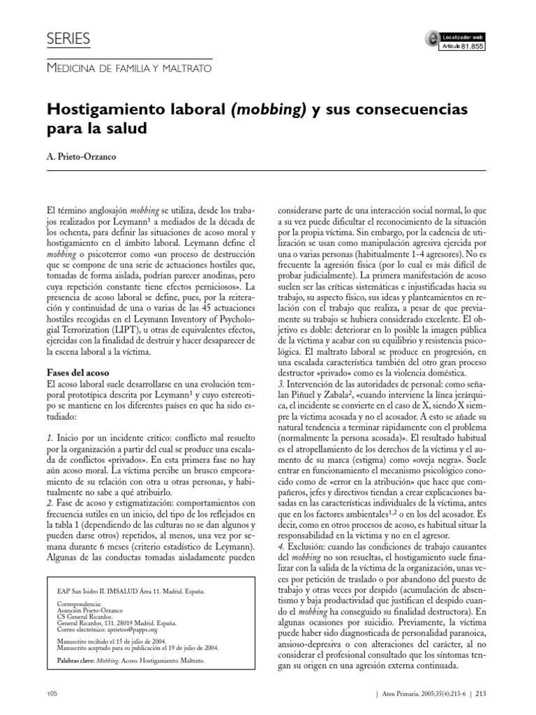 Consecuencia Mobying en La Salud | PDF | Intimidación | Estrés (biología)