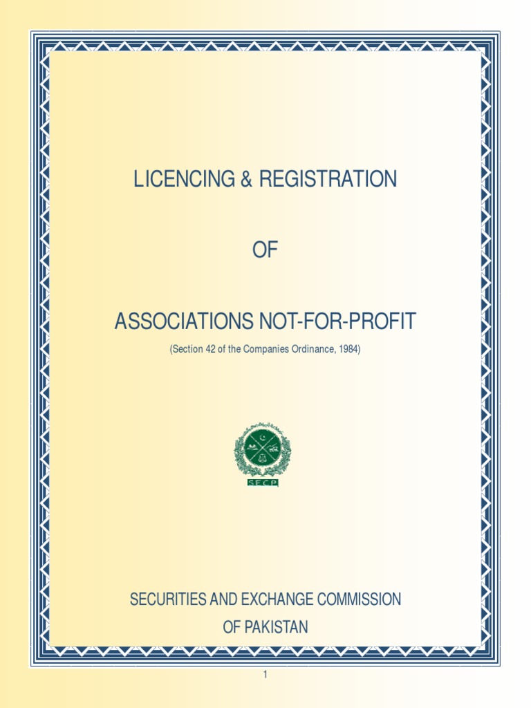 Licencing & Registration OF Associations Not-For-Profit: Securities and ...
