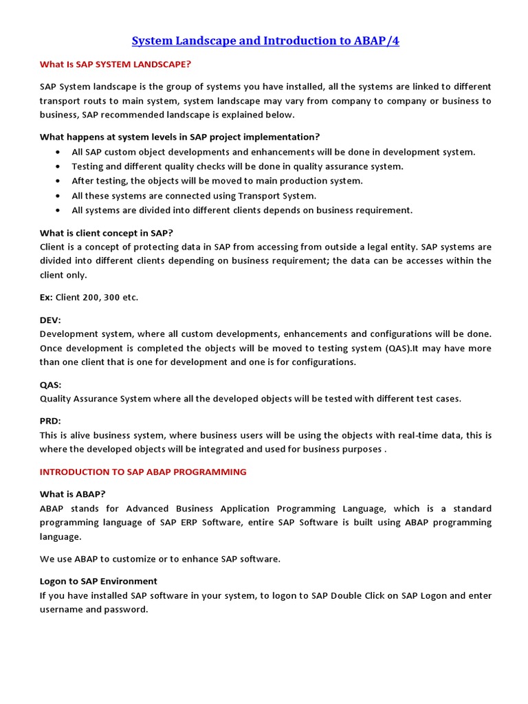 System Landscape and Introduction To ABAP/4: What Happens at System ...