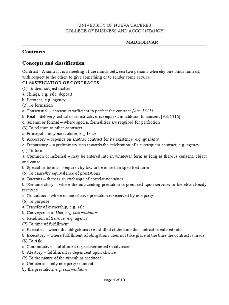 Handout-Pointers in Contracts 1 | PDF | Offer And Acceptance | Annulment