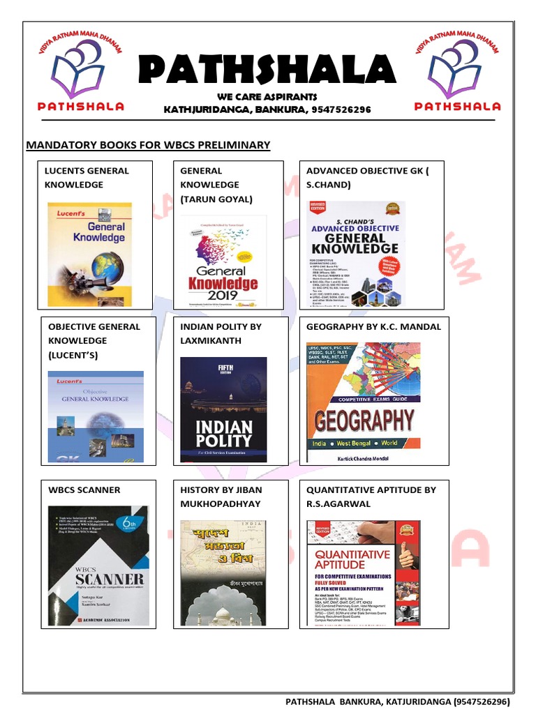 Pathshala: Mandatory Books For Wbcs Preliminary | PDF