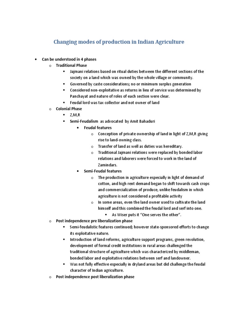Changing Modes of Production in Indian Agriculture | PDF | Agriculture ...