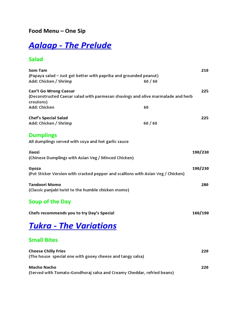 One SIP New Restro Cafe | PDF | Kebab | Thai Cuisine