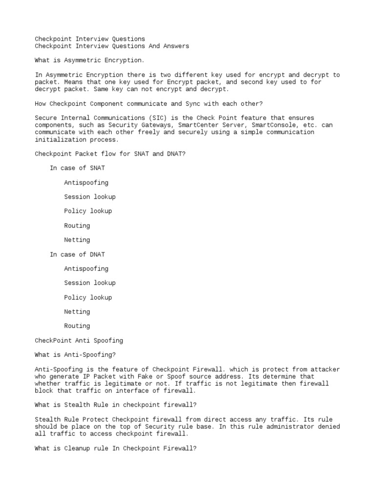Checkpoint Firewall Interview Questions | PDF | Computer Network | Ip ...