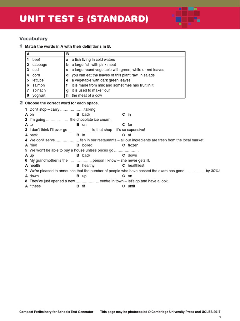 Compact PFS TG Unit Test 5 - Standard | PDF | Foods | Food And Drink