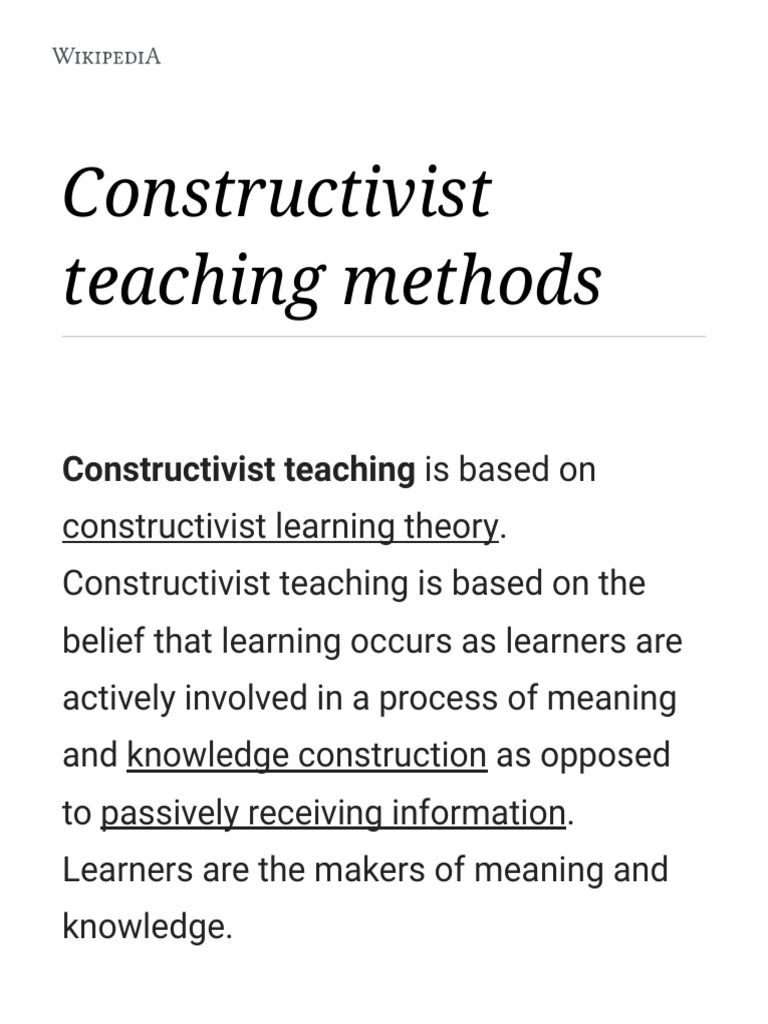 Constructivist Teaching Methods - Wikipedia | PDF | Constructivism ...