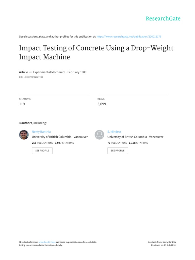 Impact Testing of Concrete Using A Drop-Weight Impact Machine | PDF ...