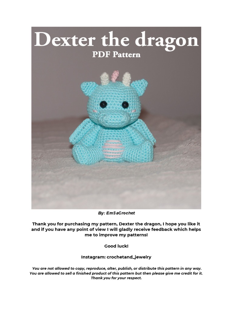 Dexter The Dragon | PDF | Crochet | Figured Fabrics