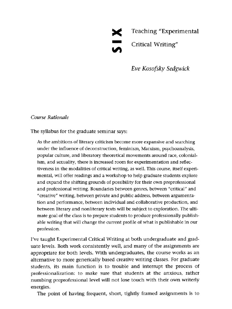 Kosofsky Sedgewick - Experimental Writing | PDF