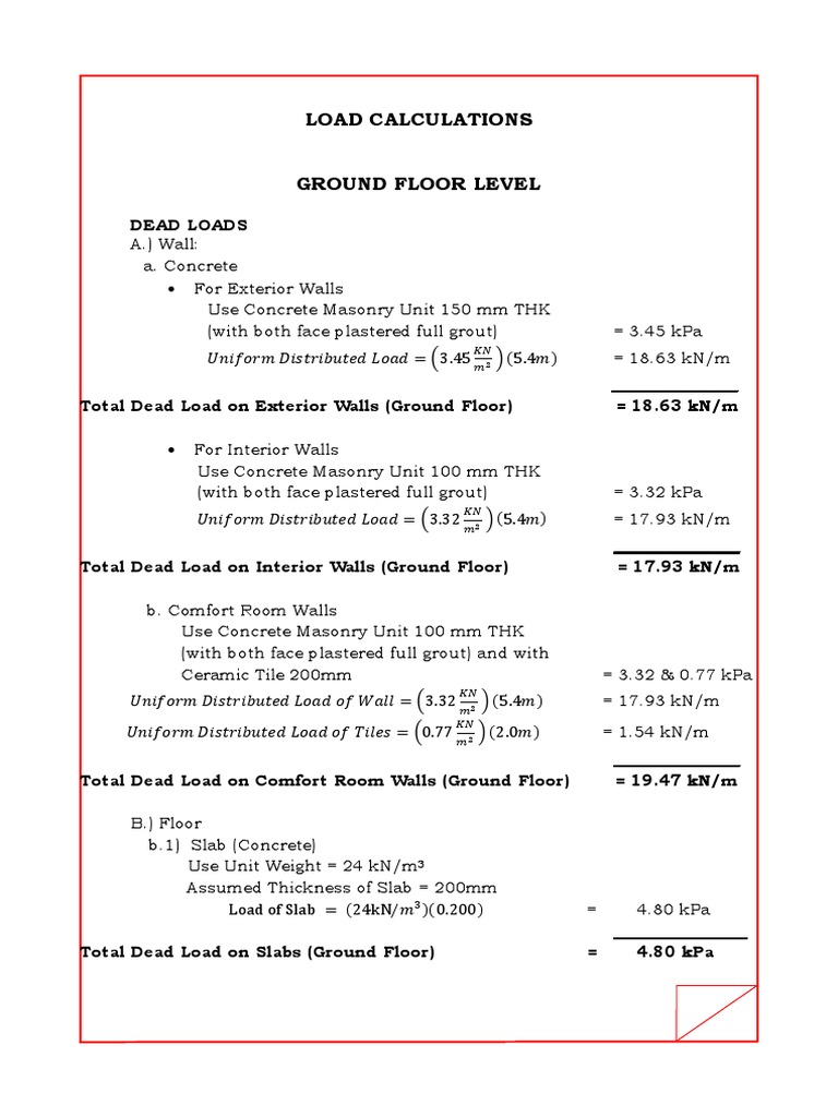 Load Calculations Ground Floor Level | PDF | Wall | Masonry