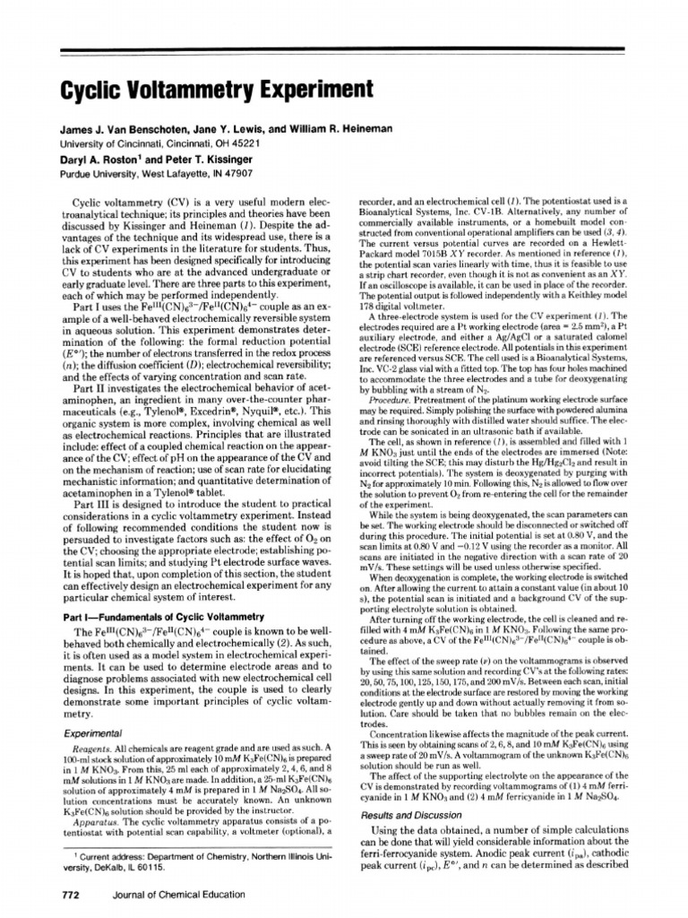 Cyclic Voltammetry Experiment: James | PDF | Ph | Electrochemistry