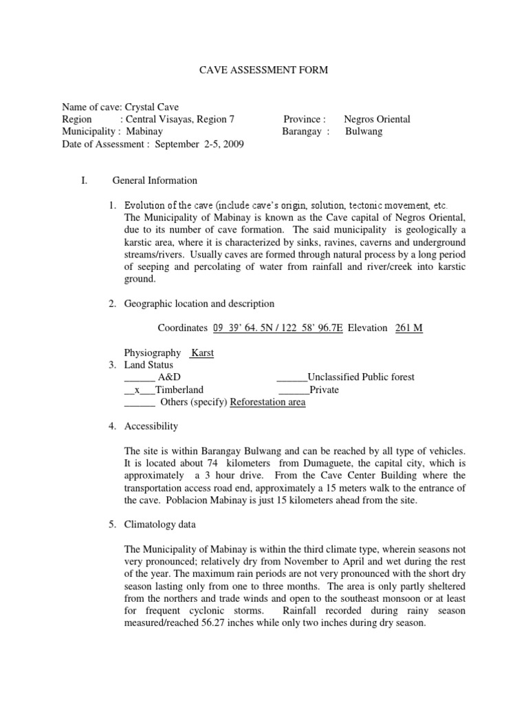 Cave Assessment Form | PDF | Cave | Science