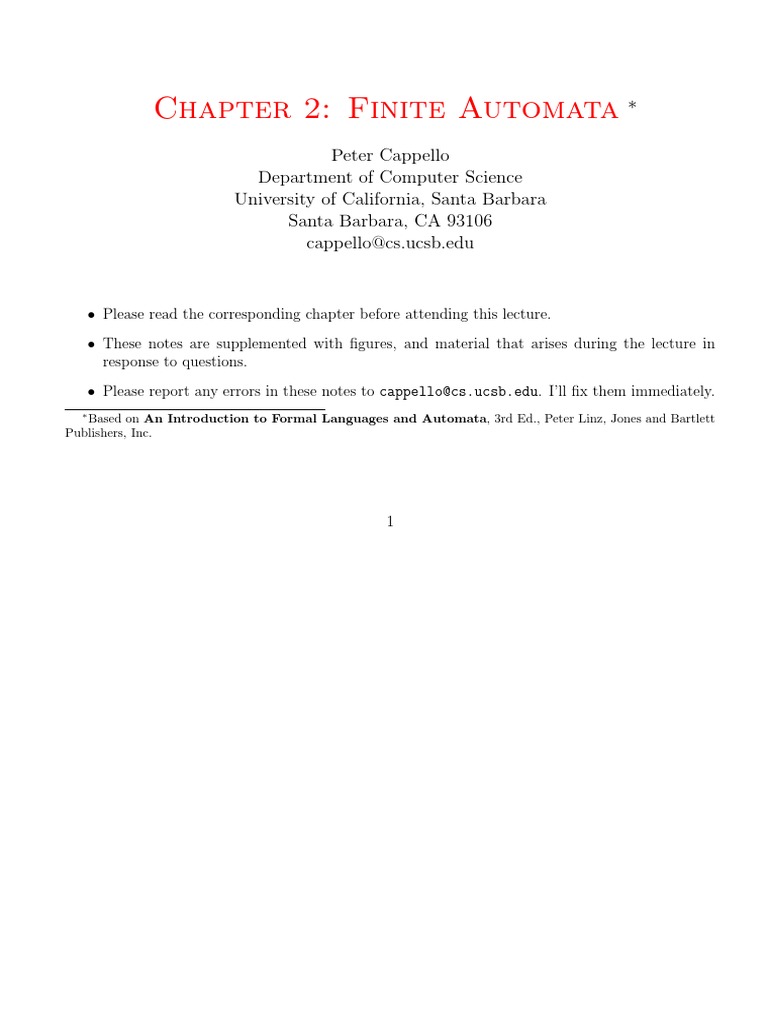 Chapter 2: Finite Automata | PDF | Theory Of Computation | Mathematical Logic