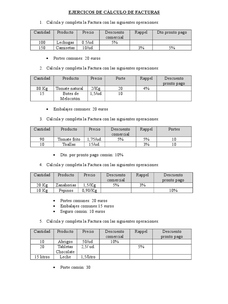 Ejercicios Calculo de Facturas | PDF | Factura | Business