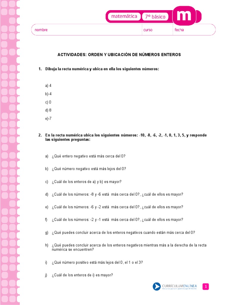 Ubicación de Números Enteros en la Recta | PDF