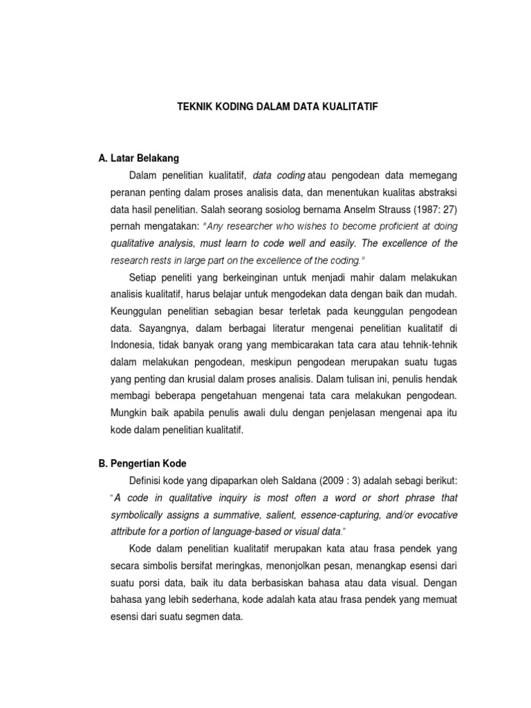 Tekhnik Koding Dalam Penelitian Kualitatif | PDF
