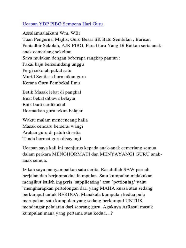 Ucapan YDP PIBG Sempena Hari | PDF | Agama & Spiritualitas