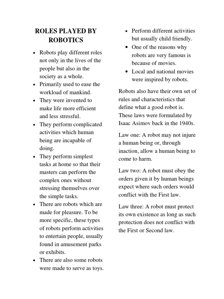 Roles Played by Robotics | PDF | Robot | Robotics