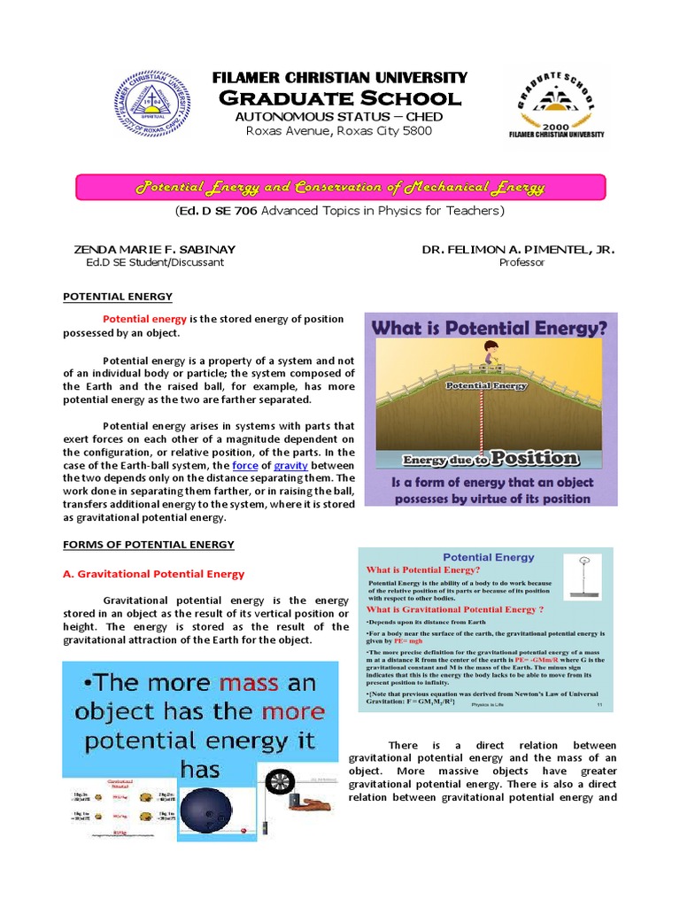 Edd Report P6 PE & ME Hand Outs | PDF | Potential Energy | Chemical ...