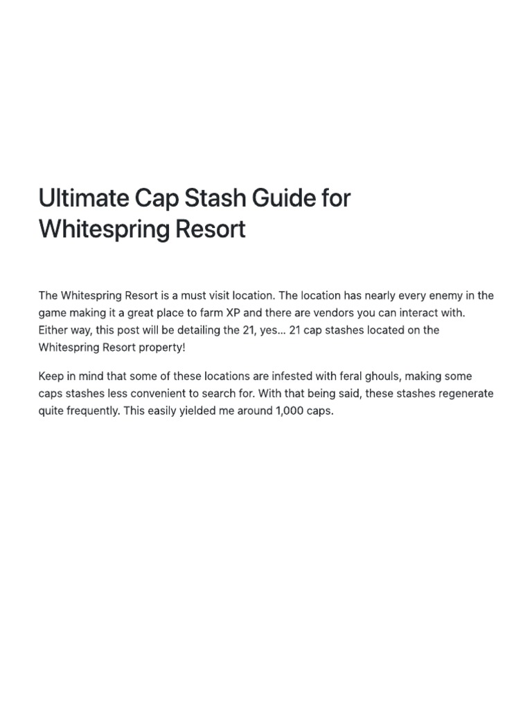 Fallout 76 Ultimate Cap Stash Guide | PDF