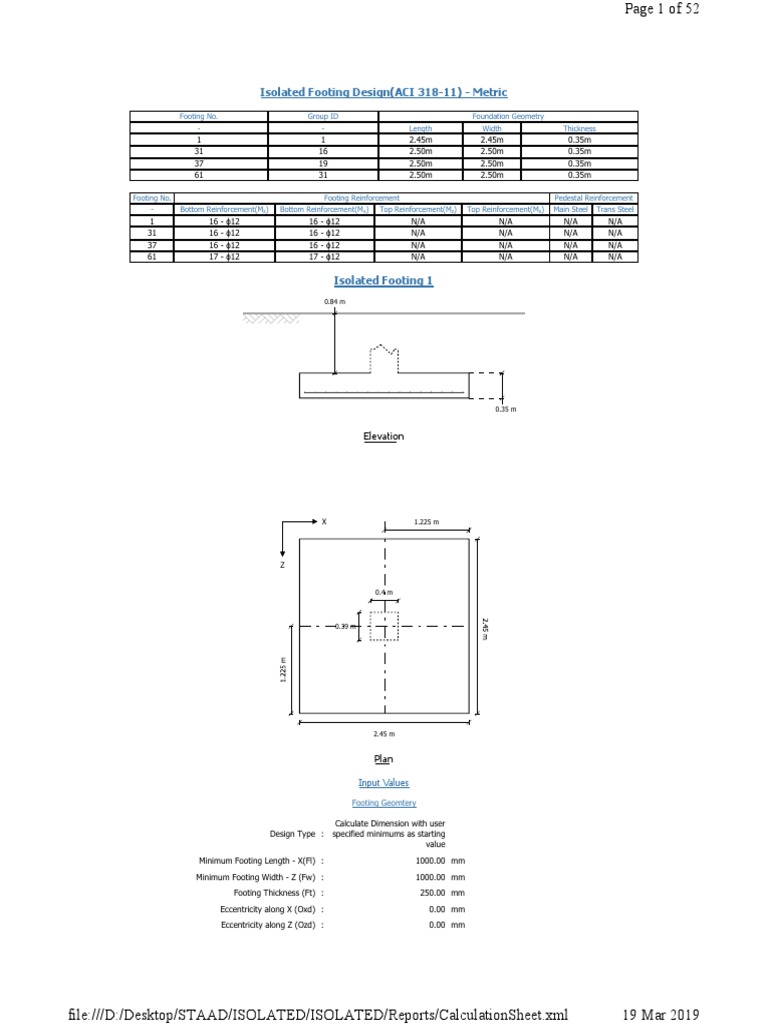 Isolated Footing Design (ACI 318-11) - Metric: Elevation | Download ...