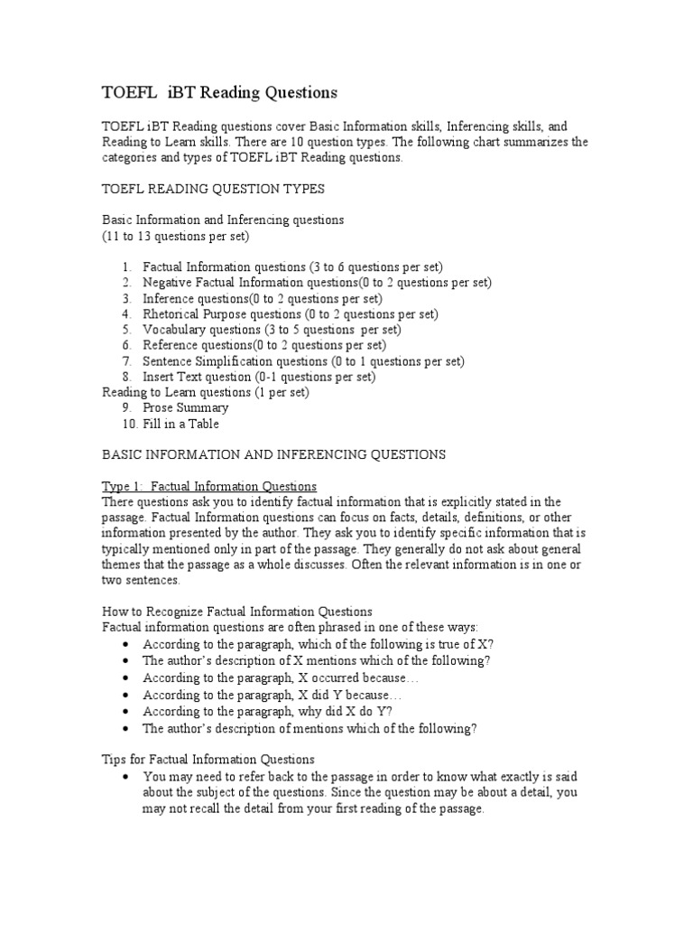 Toefl Question Types | PDF | Question | Rhetoric