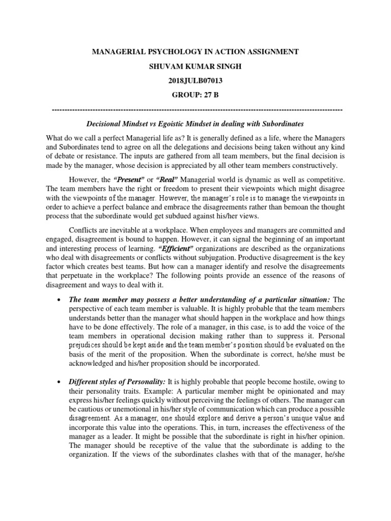 Managerial Psychology in Action Assignment | PDF | Leadership | Social ...