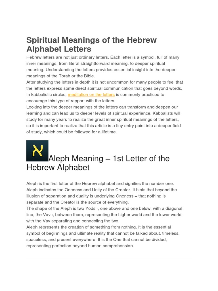 The Spiritual Meanings and Insights of the Hebrew Alphabet Letters: An ...