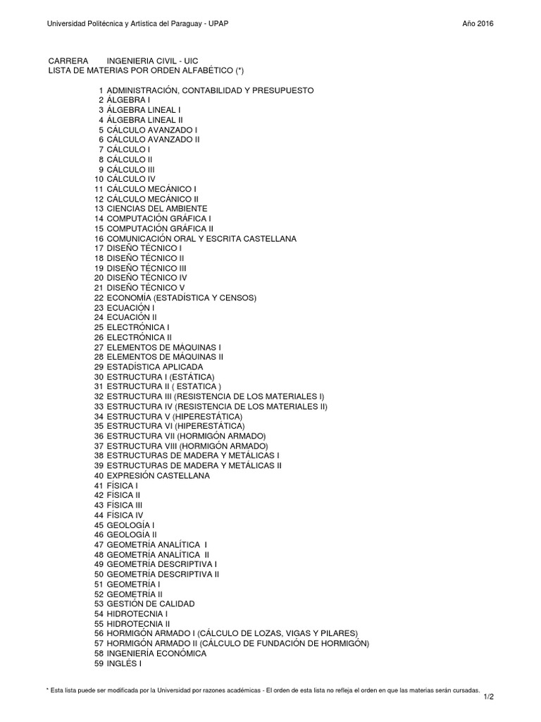 Upap Ingenieria Civil-Materias | PDF | Ingeniería | Hormigón