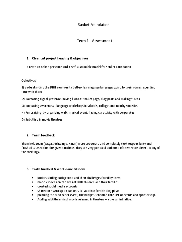 Sanket Foundation: 1. Clear Cut Project Heading & Objectives | PDF