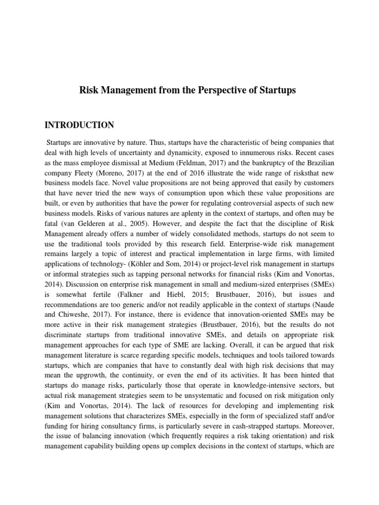 Risk Management From The Perspective of Startups | PDF | Risk ...