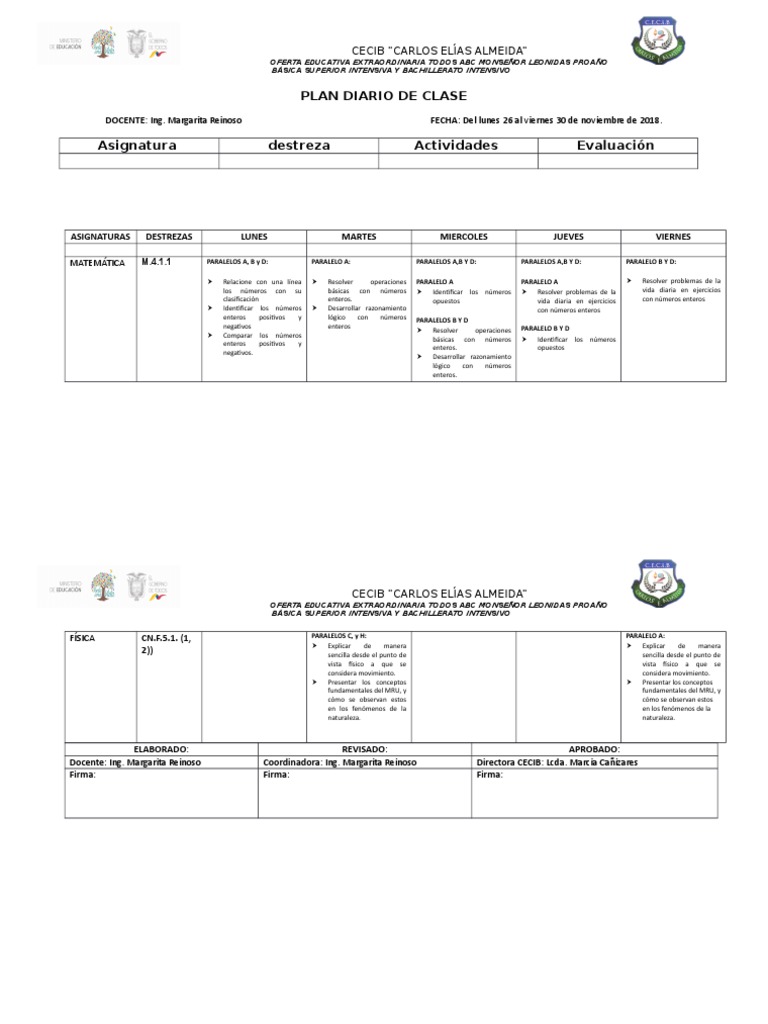Plan Diario de Clase | PDF | Cognición | Ciencia cognitiva