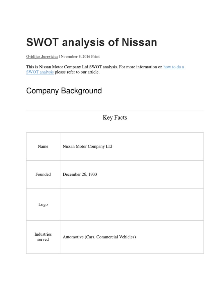 SWOT Analysis of Nissan | PDF | Nissan | Car