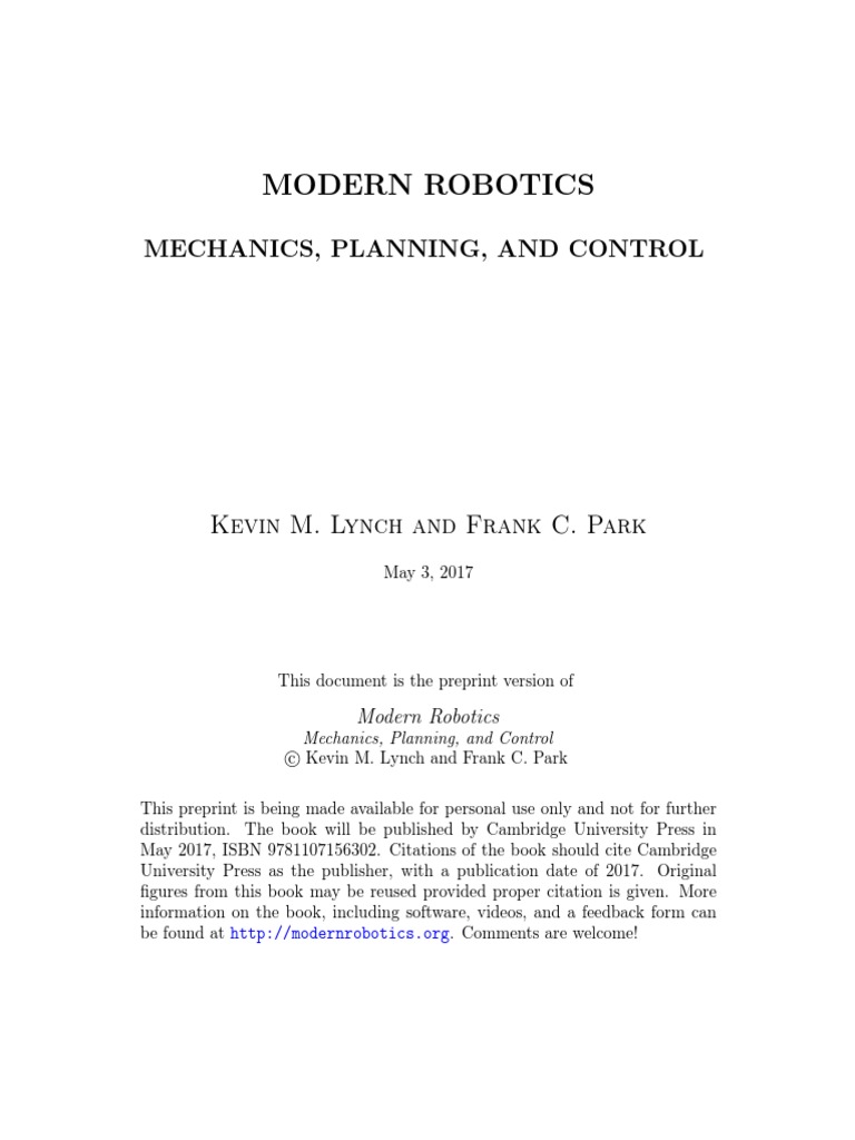 Modern Robotics PDF | PDF | Robotics | Kinematics