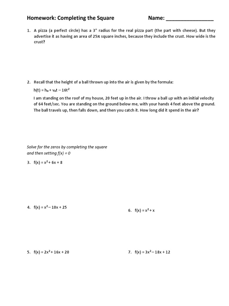 Homework - Completing The Square | PDF | Teaching Methods & Materials ...