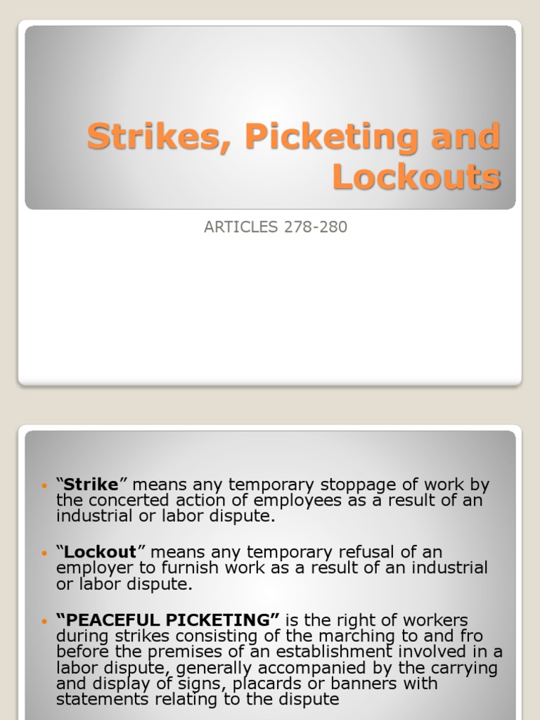 Strikes, Picketing and Lockouts | PDF | Strike Action | Picketing