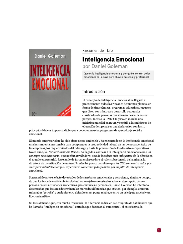 Inteligencia Emocional - Resumen D. Goleman PDF | PDF