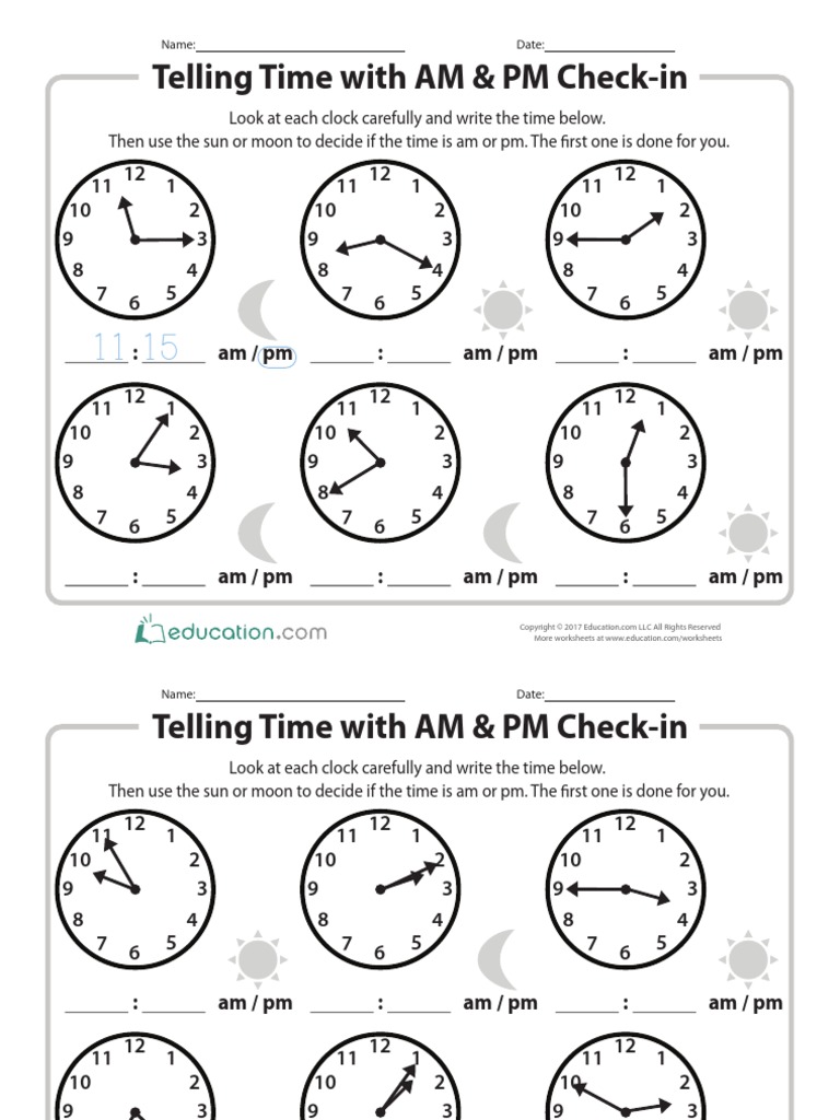 Telling Time With Am and PM Check in PDF | PDF | Copyright Law | Law
