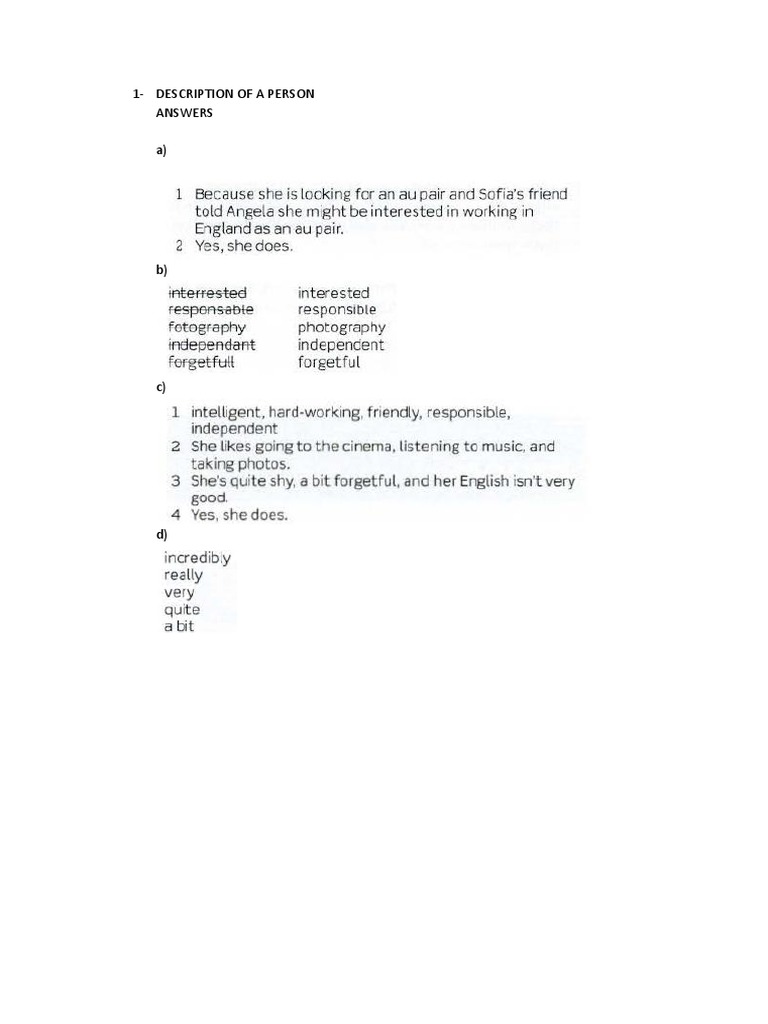 Person Description Template and Answers | PDF